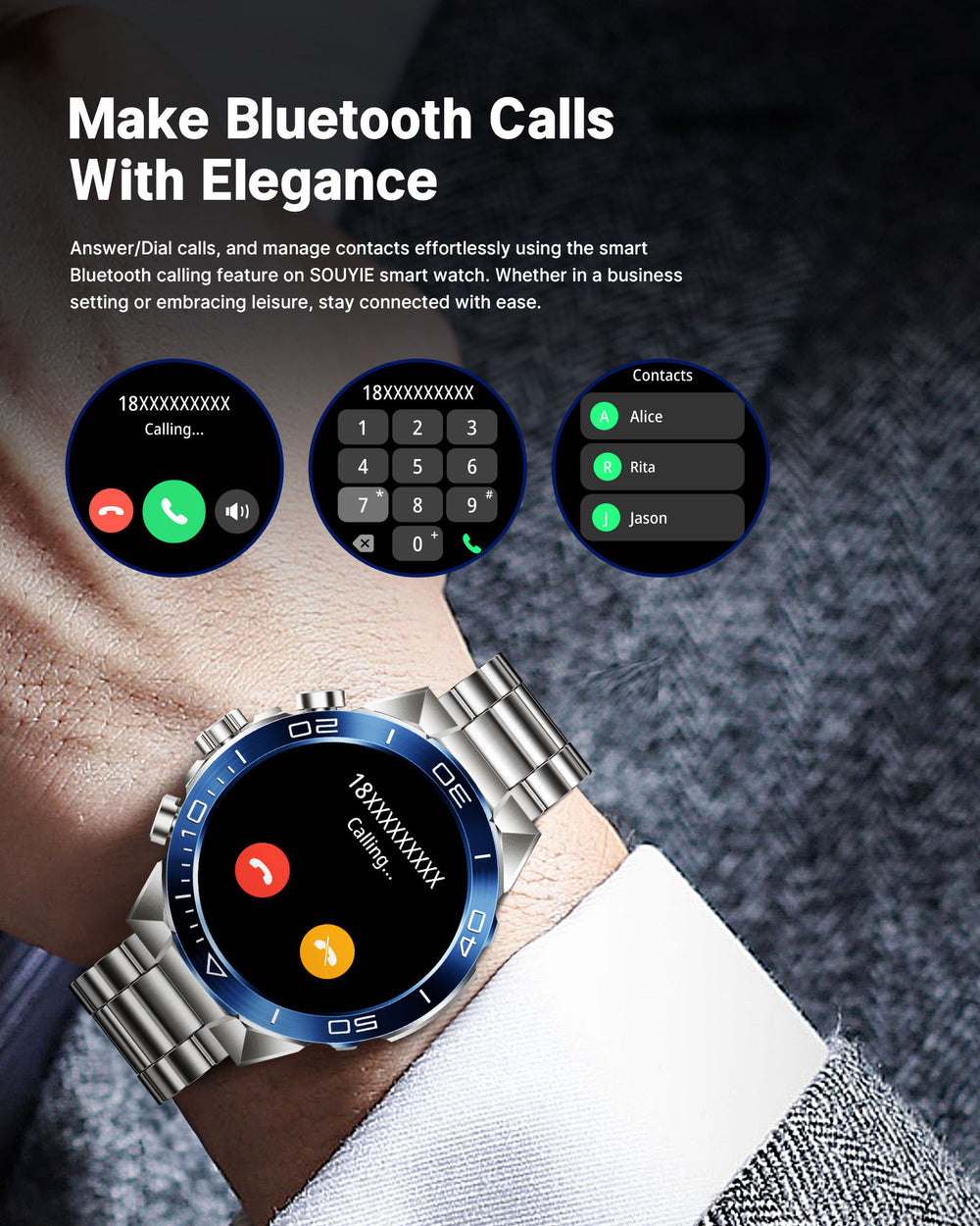SOUYIE SW-7 Men's Smart Watch (Answer/Make Calls),107 Sports Modes, Sl